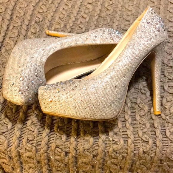 silverdew | Shoes | Silver Heels With Iridescent Stones | Poshmark